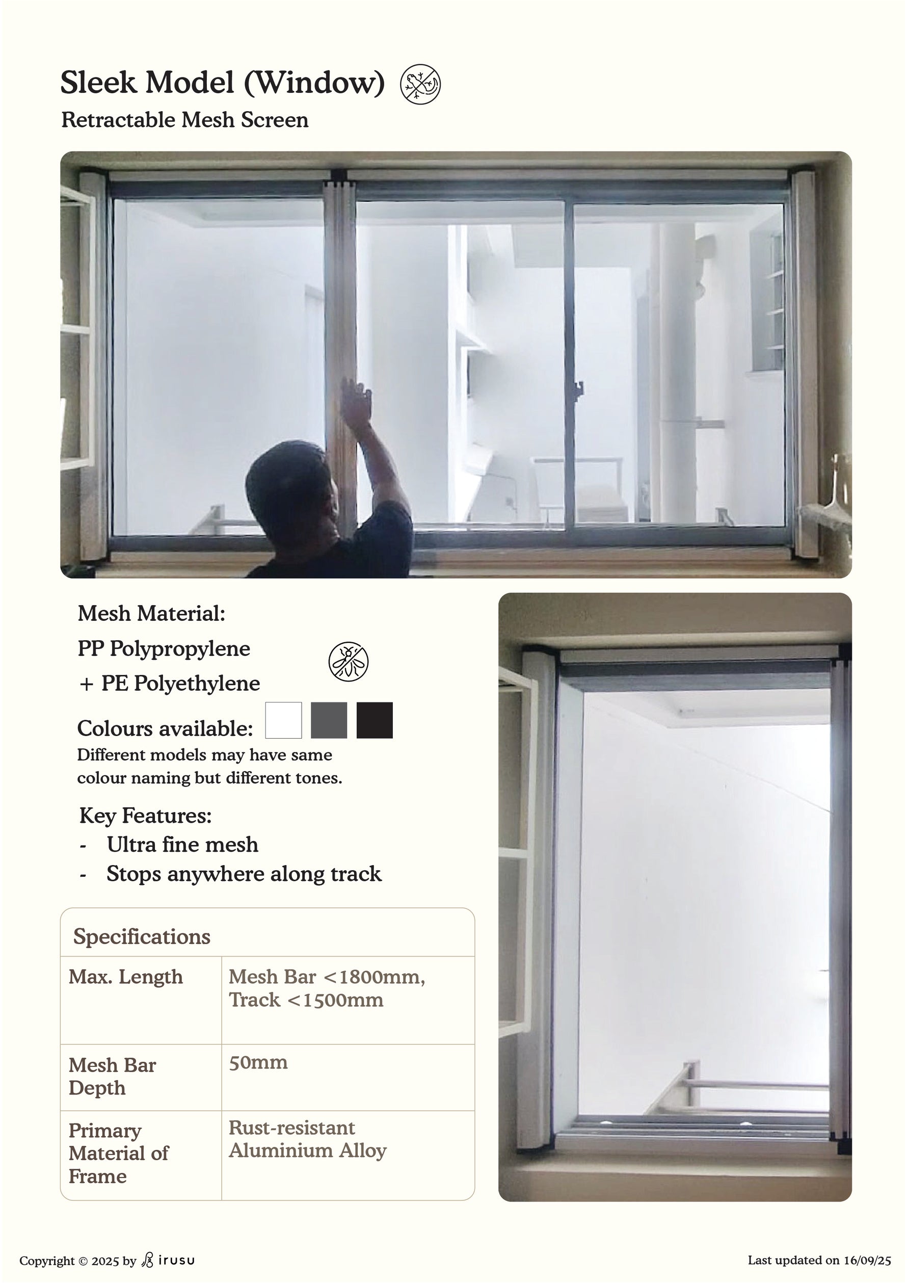 IRUSU Sleek Model - Insect Mesh Screens – Irusu Window & Door Mesh Screens